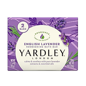 Yardley London Nourishing Bath Soap Bar English Lavender, Calms & Soothes with Pure Lavender Extracts & Essential Oils 4.0 oz Bath Bar, 2 Soap Bars