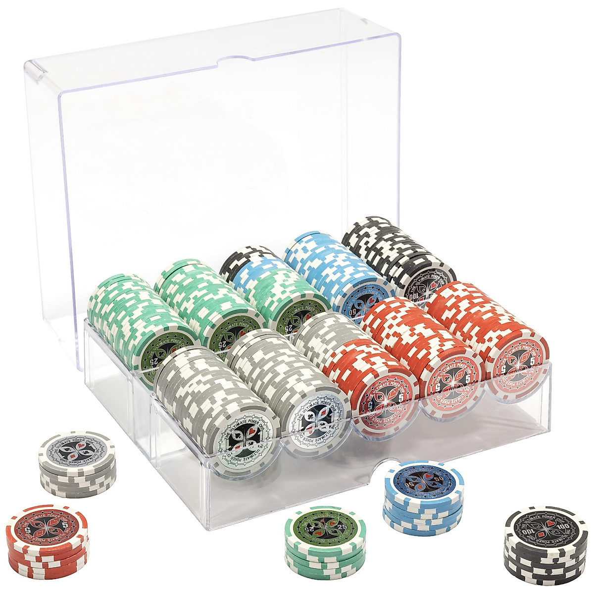 MBGBrybelly Ultimate Poker Chip Set in Acrylic Carry Case - Holo Inlay Heavyweight 14-Gram Casino Quality Poker Chips - Display and Transport Your Collection - Heavy-Duty Protection (200 ct)