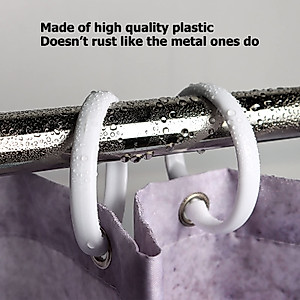 White Shower Curtain Hooks Rings, 12pcs Plastic Rust Proof Shower Curtain Hooks, Round Curtain O Rings Hook Hanger for Bathroom Shower Window Rod