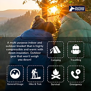 Horizon Hound Down Camping Blanket - Trek, Green Travel Blanket | Sustainable Insulated Down | Lightweight & Warm Quilt for Camping, Stadium, Hiking & Festival | Water Resistant, Packable & Compact