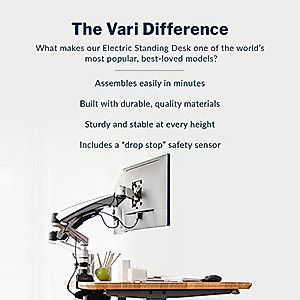 Vari- Standing Desk Adjustable Height (48" x30')- Electric Sit-Stand Computer Desk for Work or Home Office- Dual Motor with Memory Presets- Adjustable Desk from Varidesk- Black