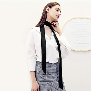 Lujuny Long Thin Chiffon Silk-like Scarf - Skinny Neck Tie Waist Belt for Women Girls, 78.0 inch (BLACK)