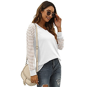 WEESO Womens Tunic Tops to Wear with Leggings White V Neck Blouses Dressy Casual M