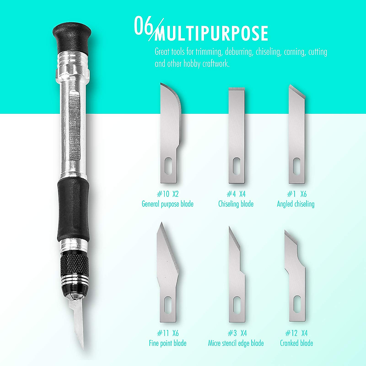 FantastiCAR 29pcs Craft Knife, Precision Cutter Hobby Knife Blades Set for Art Work, Scrapbooking, Stencil, Architecture Modeling, Wood Leather Working (Aqua Blue)