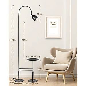 Modern Floor Lamp with Shelves -Bright Dimmable LED Floor Lamp for Living Room, Stepless Adjustable 3000K-6000K Colors & Brightness Standing Lamp with Remote, Black Reading Standing Lamp with Table