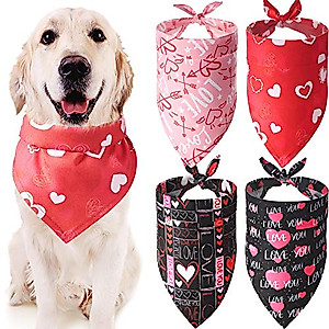 4 Pieces Valentine's Day Dog Bandana Heart Dog Bandanas Washable Pet Neckerchief Square Dog Kerchief Dog Scarf Bibs for Dogs Cats Pets Festival Accessories