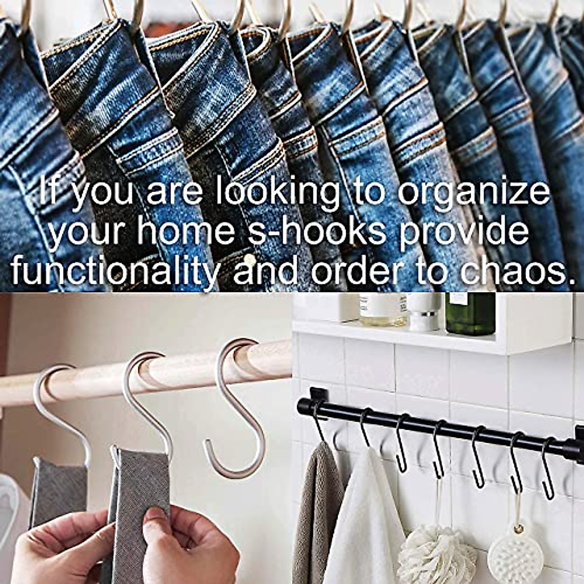 XiangLin Pack of 10 Heavy Duty S Hooks S Shaped Hooks Hanging Hangers Hooks for Kitchen, Bathroom, Bedroom, and Office, for Pan, Pot, Coat, Bag, Plants (3.5x2.4'', Black)