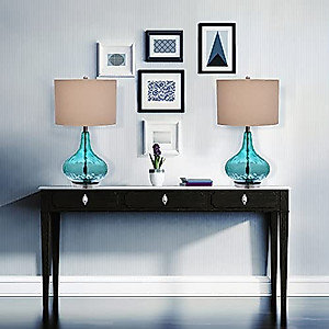 Catalina 18578-000 Transitional Thumbprint Glass Gourd Table Lamp, 25.5", Classic Blue