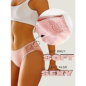 FINETOO Womens Cotton Underwear Sexy Lace Bikini Panties Low Rise Soft Stretch ladies Cotton Cheeky Hipster 4 Pack(4A,M)