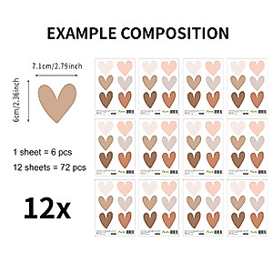 funlife 72 PCS Boho Wall Decals Peel and Stick, Muted Boho Hearts Wall Stickers, Pastel Hearts Wall Art Stickers for Kids Room Bedroom Playroom Nursery Room, 2.79" x 2.36"