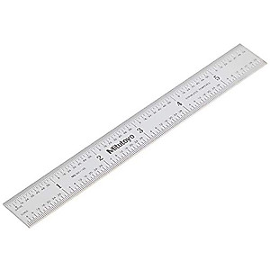 Mitutoyo 182-105, Steel Rule, 6" X 150mm, (1/32, 1/64", 1mm, 1/2mm), 3/64" Thick X 3/4" Wide, Satin Chrome Finish Tempered Stainless Steel