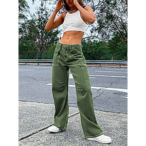 Dokotoo Cargo Pants Women High Waisted Baggy Wide Leg Dress Pants Women Womens TrousersPants Straight Leg Jeans for Women Trendy Baggy Y2K Trousers with Pockets Green