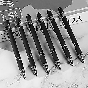 Cobee® Ballpoint Pen with Stylus Tip, 6 Pieces Retractable Ballpoint Pens, 1.0 mm Black Ink Soft Touch Responsive Click Metal Pens, 2 in 1 Stylus for Touch Screens, School Office Gift Supplies(Black)