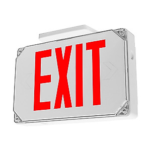 LFI Lights | Wet Location Rated Red Exit Sign | White Housing | All LED | Hardwired with Battery Backup | Single Sided | Knock Out Arrows Included | UL Listed | WLT-R