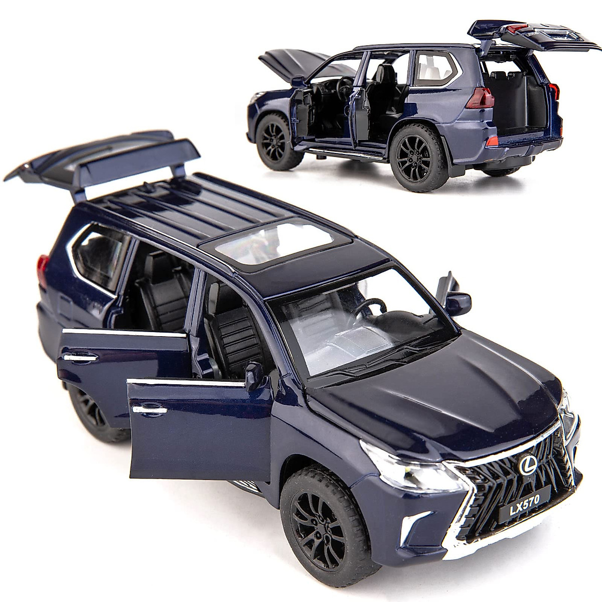 BDTCTK 1/32 Compatible for Lexus LX570 Off-Road in Luxury SUV Model Car, Zinc Alloy Pull Back Toy car with Sound and Light for Kids Boy Girl Gift(Blue)