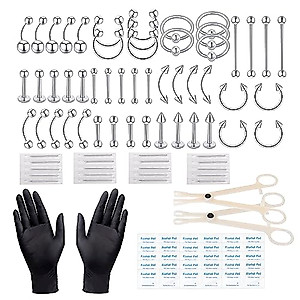 LOYAL BOOK 104pcs Piercing Kit 14G16G Belly Button Piercing Kit Septum Piercing Kit Belly Piercing Kit Piercing Kits for all piercings (Stainless steel color)