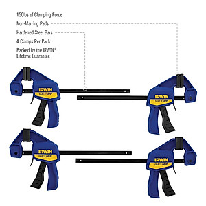 IRWIN IRHT83220 QUICK-GRIP Clamp Set, 8 Piece & QUICK-GRIP Clamps, One-Handed, Mini Bar, 6-Inch, 4-Pack (1964758)