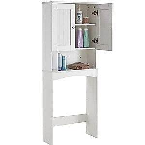 AWQM Over The Toliet Storage, Bathroom Over Toliet Storage Cabinet with Shelves and Doors, Bathroom SpaceSaver Organizer - White