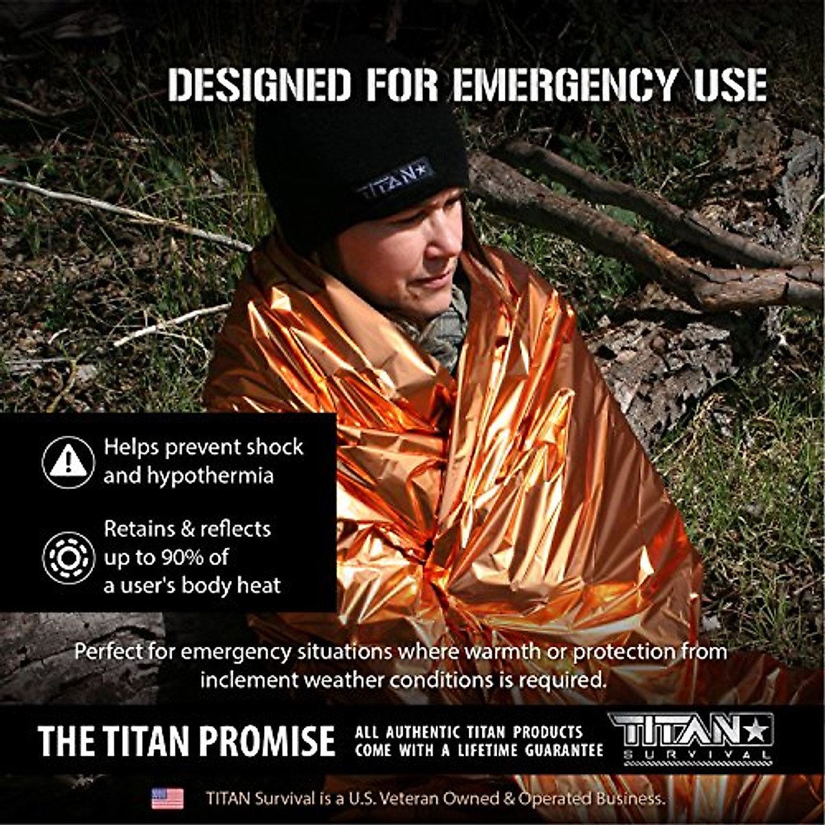 TITAN Survival Mylar Survival Blankets 5 Pack 52” x 82” - 90% Heat Retention & Waterproof Design - Emergency Blanket Cold Weather Protection & Survival Kits - Durable Space Blanket for Outdoor Use