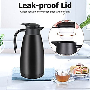 68oz Stainless Steel Thermal Coffee Carafe,Double Walled Vacuum Thermos, Thermal Pot Flask for Coffee, Tea, Hot Water, Hot Beverage,12 Hours Hot, 24 Hours Cold,Black