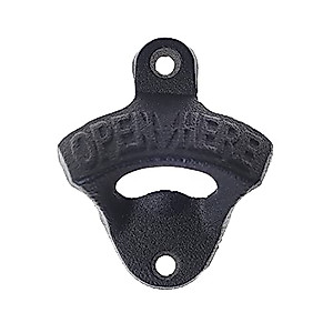 Jumiok Satin Black Cast Iron Bottle Opener Wall Mounted with Bottle Cap Catcher Narrow