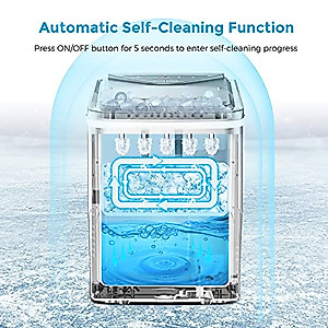 Ice Makers Countertop, Self-Cleaning Function, Portable Electric Ice Cube Maker Machine, 9 Ice Cubes Ready in 6 Mins, 26lbs 24Hrs with Ice Bags and Ice Scoop Basket for Home Kitchen Office Bar(Silver)