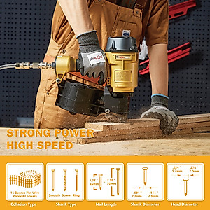 Kingou CN70 Coil Nailer Gun For Wooden Pallet Accepts 1-3/4-Inch to 2-3/4-Inch Nails With 1/4 NPT Air Connector 225-300pcs Load Capacity Coil Nailer Coil Nail Gun For Wooden Box Packing