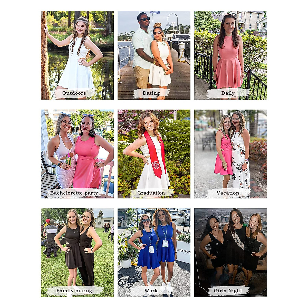 BELONGSCI Women 2025 Sweet and Cute Sleeveless Racerback Flared Swing A-Line Waist Hollow Out Summer Short Dress