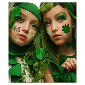 St Patricks Day Tattoos, 20 Unique Sheets St. patrick's Day Temporary Tattoos Shamrock, 4 Leaf Clover Temporary Tattoos Irish St Patricks Day Decorations (180+Pcs)