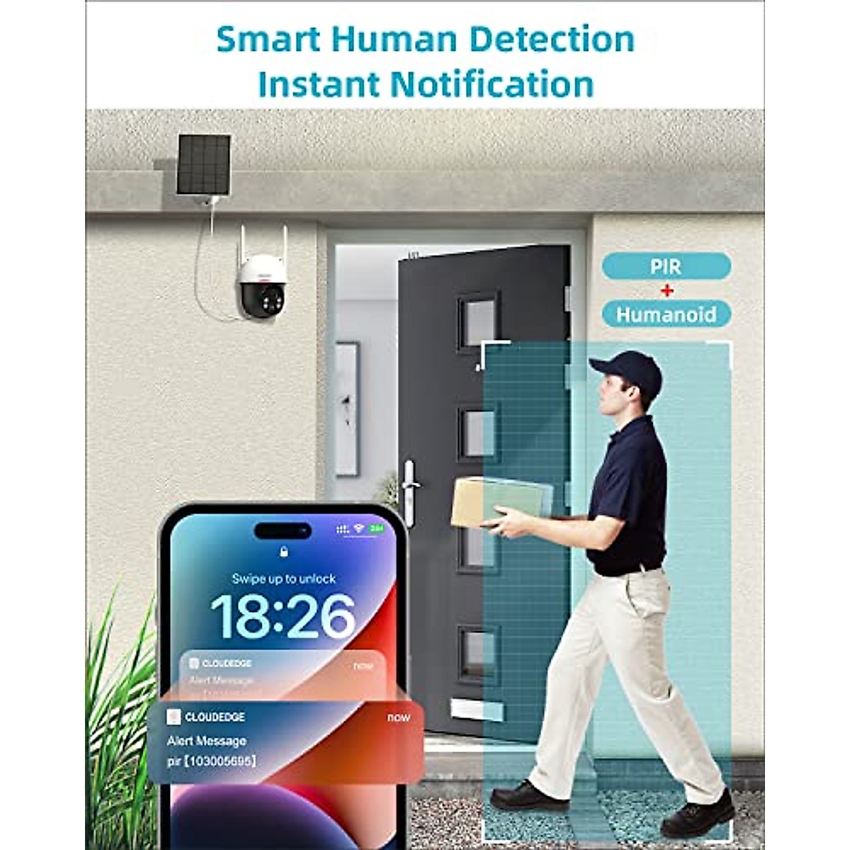 DEKCO 【New Version】 5MP UHD Solar Security Camera Wireless Outdoor, Home Security System with Spotlights, Night Vision, Pan Tilt 360° View, 2-Way Audio, Human Detection, Connect to 2.4Ghz WiFi DC9P
