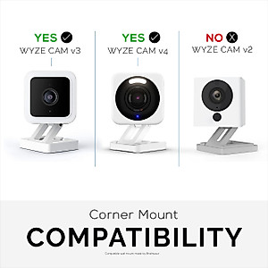 BRAINWAVZ Screwless Corner Mount for Wyze Cam v3 & v4, VHB Stick On - Easy to Install, No Tools Needed, No Mess, No Drilling, Strong Adhesive Mount, White