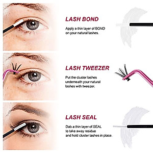 FADLASH DIY Eyelash Extension Kit, 240Pcs Lash Clusters with Lash Bond and Seal, Clusters Eyelash Applicator Tool, D Curl Thin Band DIY Lash Extension Kit Easy to Apply (30D+40D Kit)