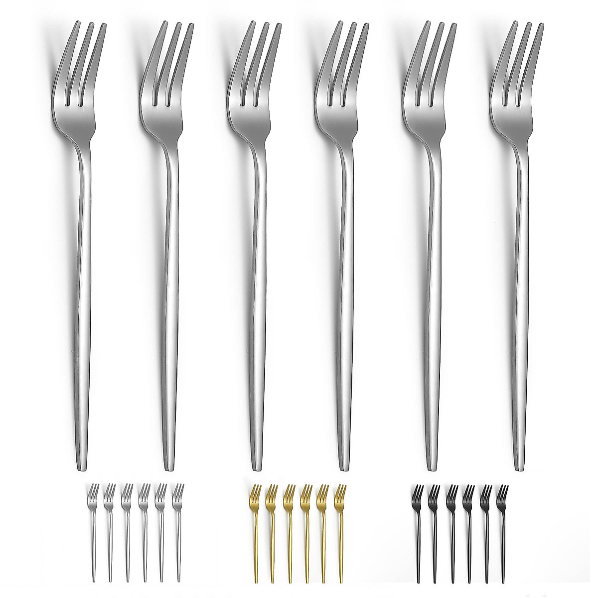 Evanda Dessert Forks Set of 6 Pack 6.3"/16.5cm, Stainless Steel Pastry Fork, Family Appetizer Fork for Fruit, Cake, Cheese, Party Trips, Cafes, Restaurants, Easy To Clean, Dishwasher Safe