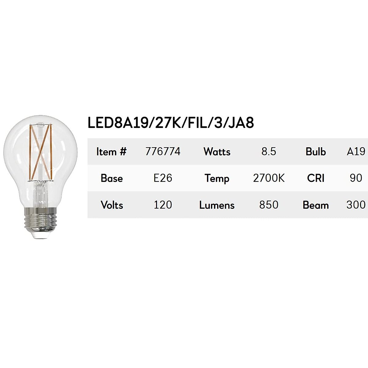Bulbrite (10 Pack) 776774 Filament Supports Title 24 Part 6 JA8 LED Filament Light Bulb, 2700K, 8.5 Watts, 850 Lumens, CRI 90, 120 Volts, Bulb Type A19, Warm White Light with a E26 Medium Base