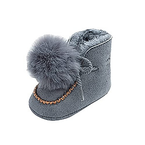 Infant Babys Boys Girls Winter Hair Ball Fluffy Cotton Shoes Toddler Shoes Babys Shoes Cotton Boots Size 7 Boys Shoes (Grey, 12 Months)