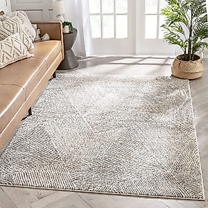 Well Woven Ezio Beige Tribal Geometric Distressed High-Lo Pile Area Rug 8x10 (7'10" x 10'6")