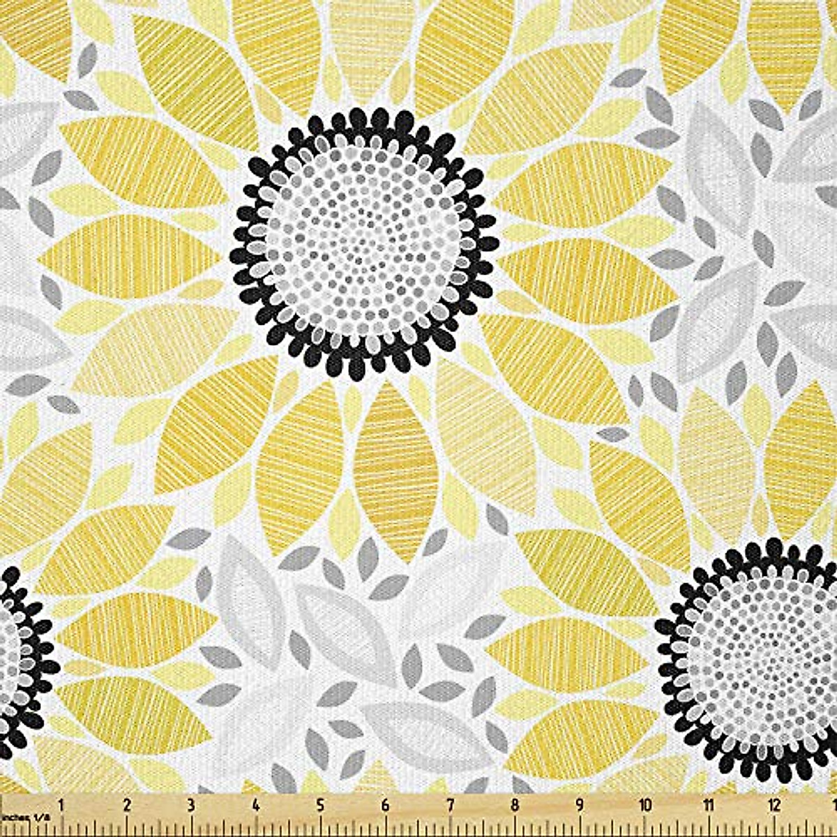 Lunarable Sunflower Fabric by The Yard, Abstract Shapes Floral Pattern Stripe Petals Summer Blossom Illustration, Stretch Knit Fabric for Clothing Sewing and Arts Crafts, 1 Yard, Black Yellow