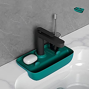 EastVita Kitchen Sink Storage Rack,Faucet Splash-Proof Draining Rack,Non-Slip Sink Water Collection Pad Kitchen Rag Sponge Wipe Sink Tray Holder Drain Basket for Various Countertops Dark Green