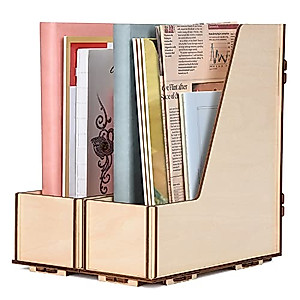 2PCS Wooden Magazine Organizer, Wooden Vertical Desk Organizer Magazine Rack, Magazine File Holder Organizer, Desktop File Organizer, Magazine File Holder - Perfect for Office, Home, School, Libraries