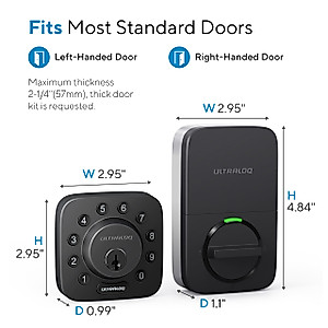 Smart Lock, ULTRALOQ U-Bolt 5-in-1 Keyless Entry Door Lock with Smartphone, Bluetooth, Keypad, Auto Unlock, Smart Door Lock, Smart Deadbolt, Front Door Lock, ANSI Grade 1 Certified - Black