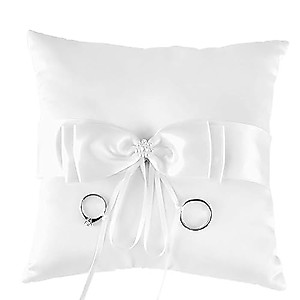 ccHuDE Faux Pearl Satin Ring Pillow Wedding Ring Bearer Cushion Ring Display Pillow Engagement Ring Storage Pillow Ceremony Ring Holder for Bridal Shower