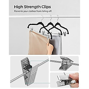 SONGMICS Set of 50 Coat Hangers and 30 Pants Hangers Bundle, Non-Slip Adjustable Metal Clips, Quality Plastic Hangers, Space-Saving, Durable, Pants, Light and Dark Gray, Black UCRP41G-50 and UCRF12B30