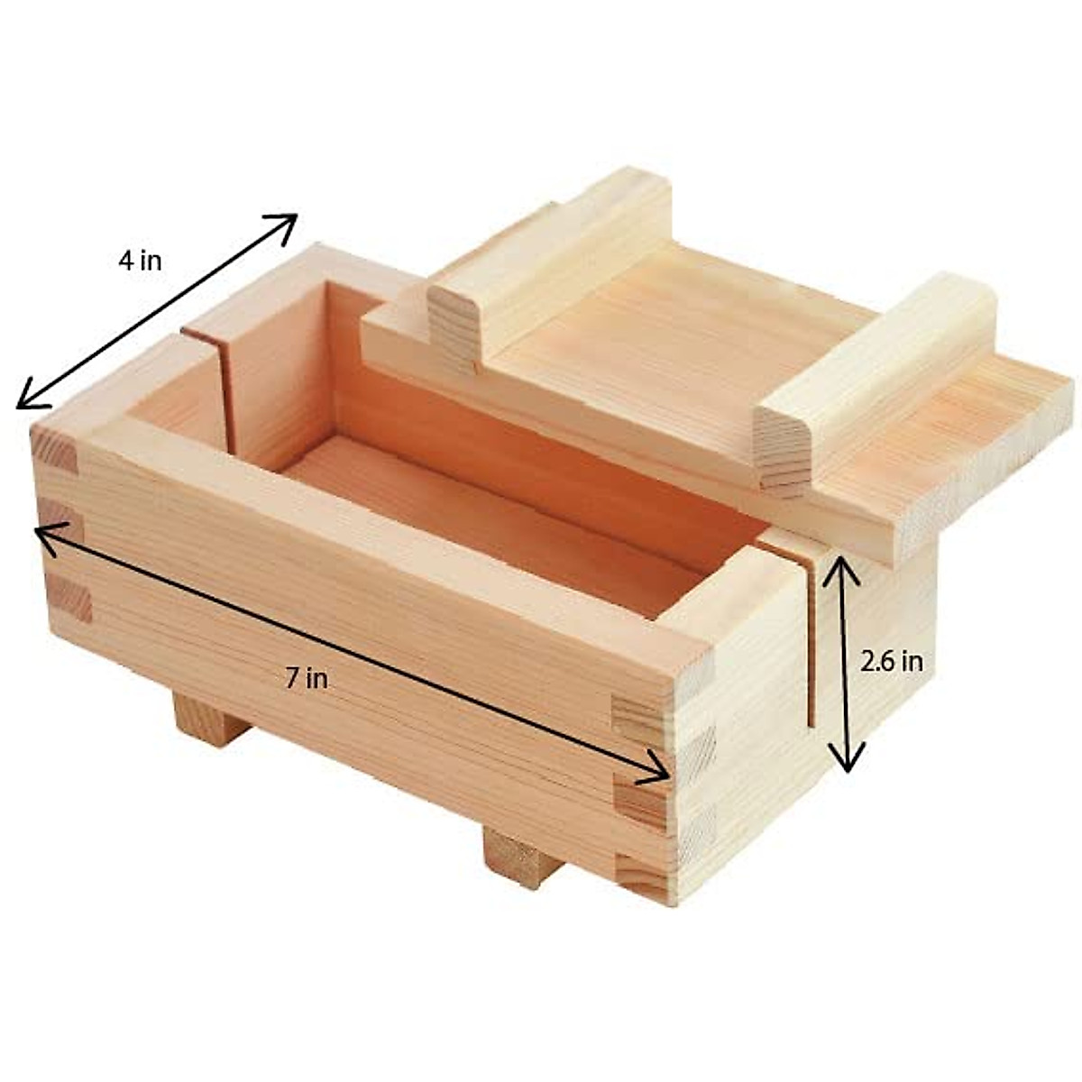 EDOYA Hinoki Wood Sushi Press Mold Oshizushi Made in Japan Vertical Cut (7 x 4 inch)