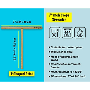 Kuchengerate Set of 2 7" inc Crepe Spreader Stick & 12" inc Spatula Turner - T Shaped Structure - Handmade Natural Beech Wood - No Paint No Polish - Kitchen Decoratives - Best Gift Set Idea