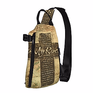 Ykklima Christian Religious Bible Verse The Lord is My Rock Pattern Sling Backpack Rope Crossbody Shoulder Bag for Men Women Travel Hiking Outdoor Daypack