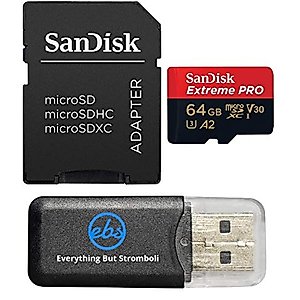 Sandisk 64GB Extreme Pro 4K Memory Card works with Samsung Galaxy S9, S9+, S8, S8 Plus, Note 8, S7, S7 Edge - UHS-1 V30 Micro (SDSQXCG-064G-GN6MA) with Everything But Stromboli (TM) Card Reader