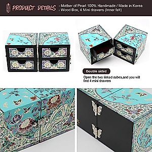 SoSHESHINES Mother of Pearl Small Jewelry Box - Premium Packaging for Gifts for Women, Thank you Gifts, Mom birthday Gifts, Korean Traditional Sea Shell Premium Handmade (SECRET_Aqua Blue)