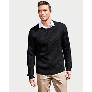 Kallspin Men's Cable Knit Crewneck Sweater Pullovers Wool blend Relax Fit Knitwear (Black, 4X-Large)