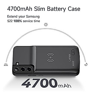 LVFAN Battery Case for Samsung Galaxy S22 6.1inch, Fast Charging & Wireless Charging Slim 4700mAh Backup Battery Pack, Portable Extended Battery Charger Case for Samsung S22