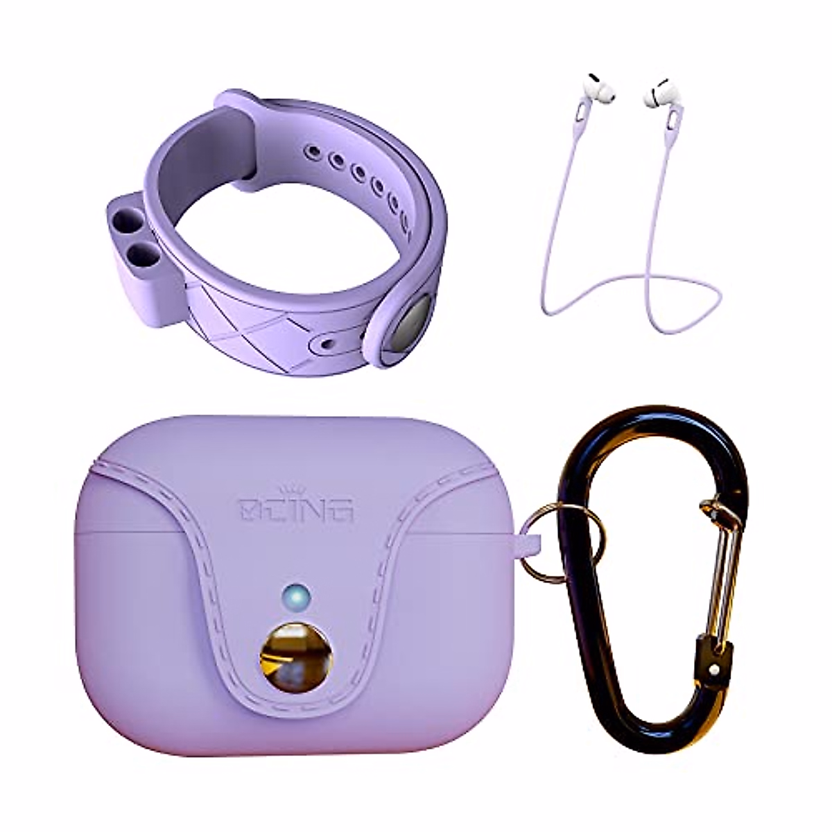 OCING 5 in One New Airpods Pro Case Cover with Snap Lock Safer Secured,360° Protective Silicone Case for Girl Women Kids, Supports Wireless Charging[Front LED Visible] (Purple)